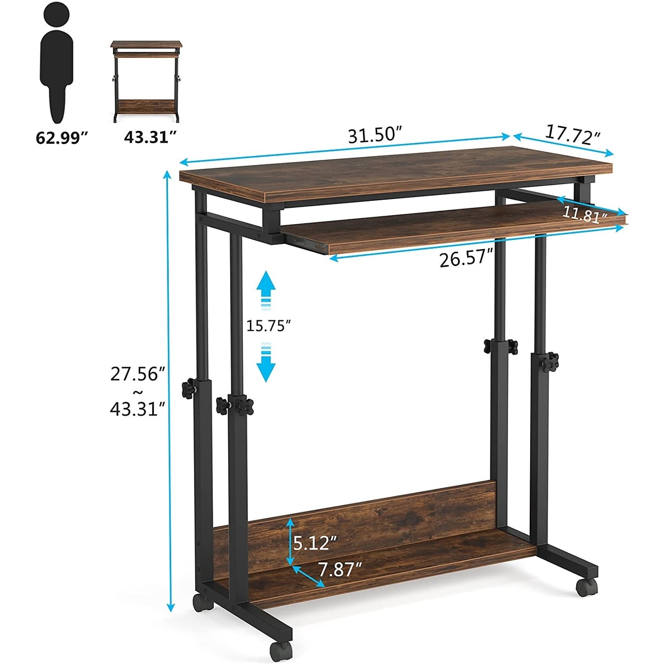 Height Adjustable Small Portable Standing Table, Laptop Desk with ...