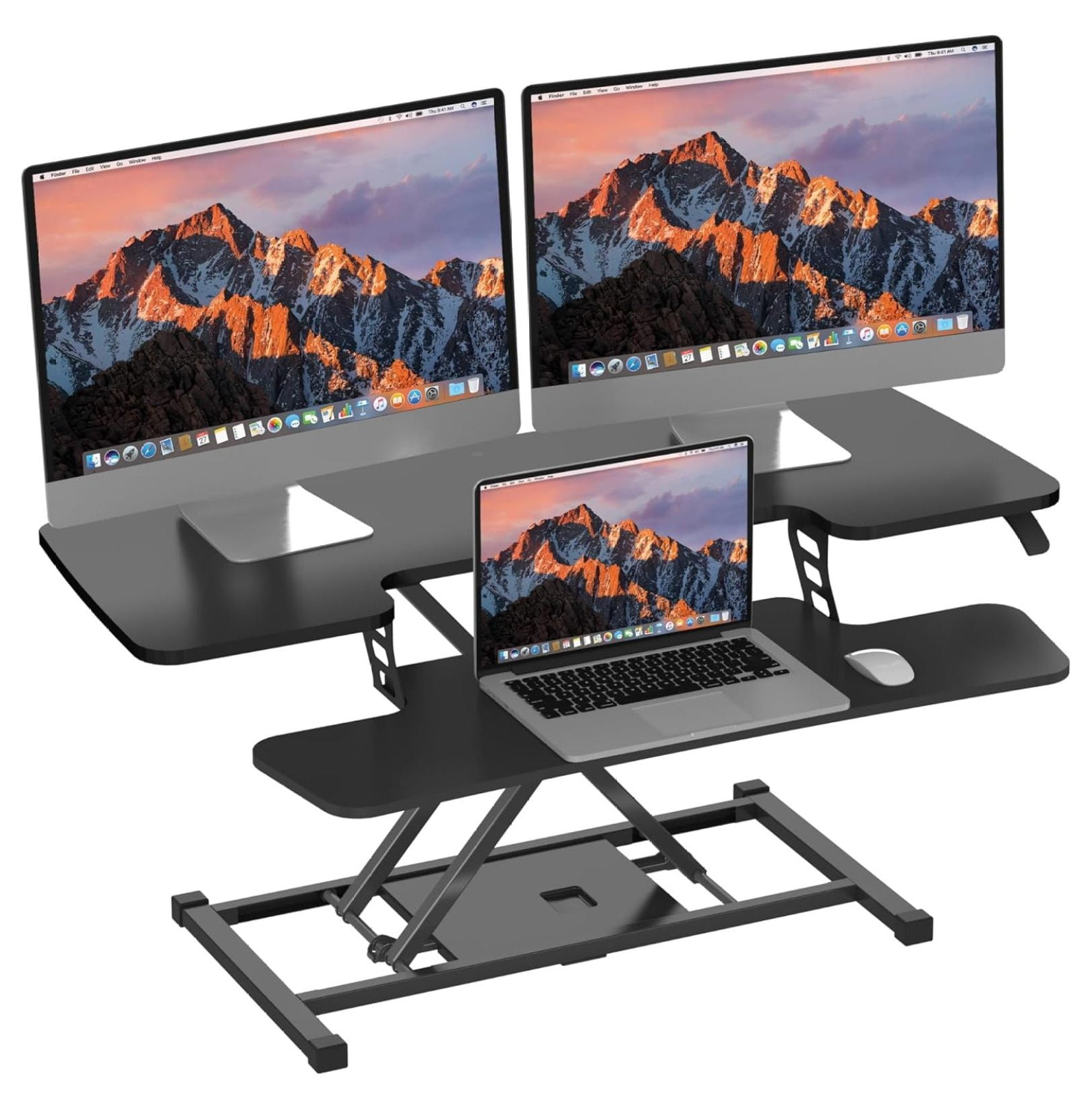 Height Adjustable Standing Desk Converter 40 inch, Quick Sit to Stand Desktop Riser, Dual ...