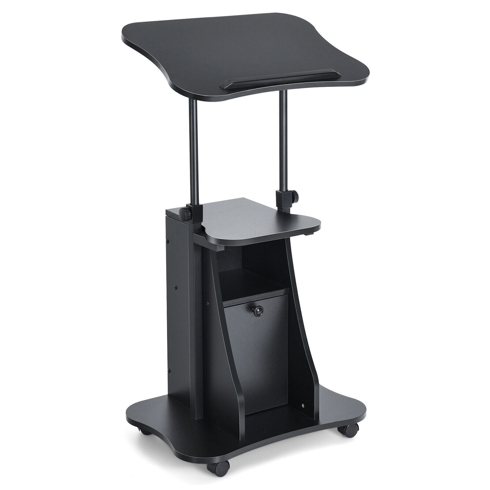 Height Adjustable Standing Desk Mobile Podium Cart w/Door Cabinet&Tilt ...