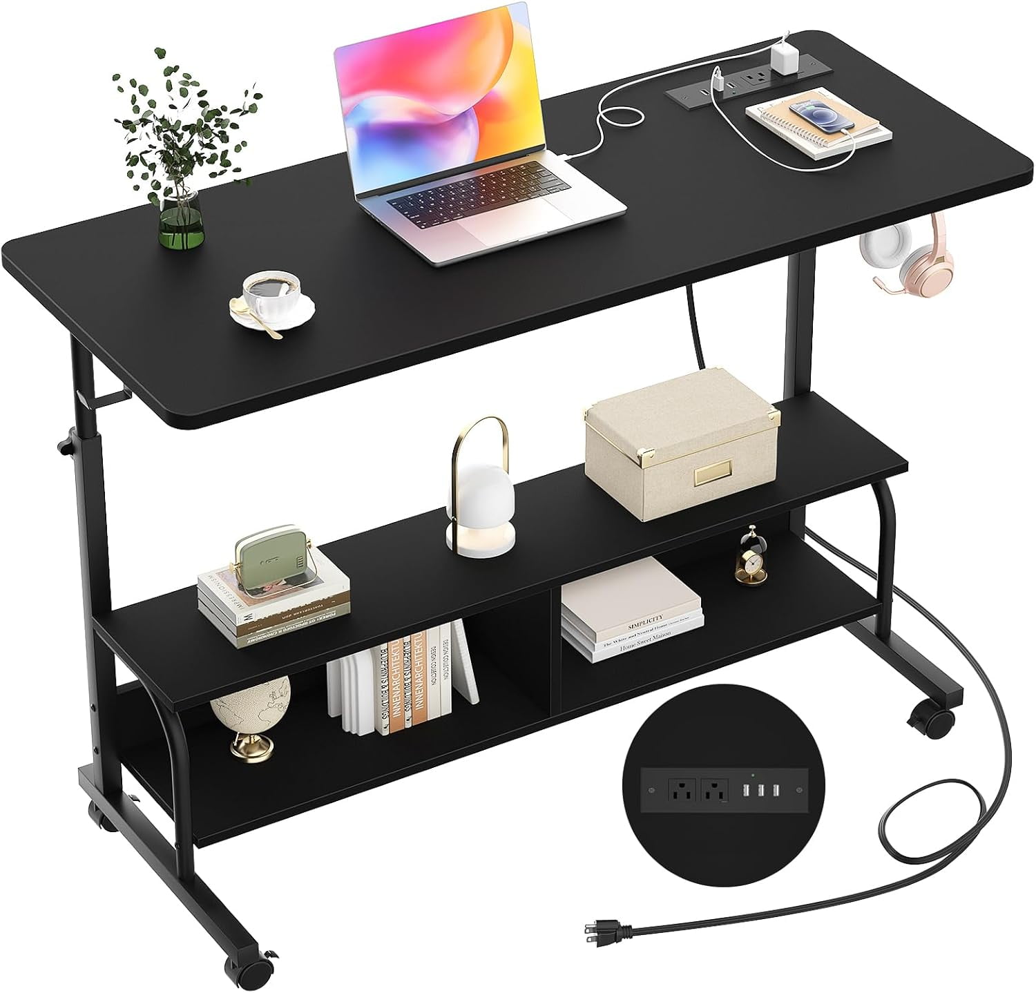 Height Adjustable Standing Desk with Power Outlets, 32" Manual Stand Up ...