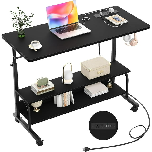 Height Adjustable Standing Desk with Power Outlets, 32" Manual Stand Up ...