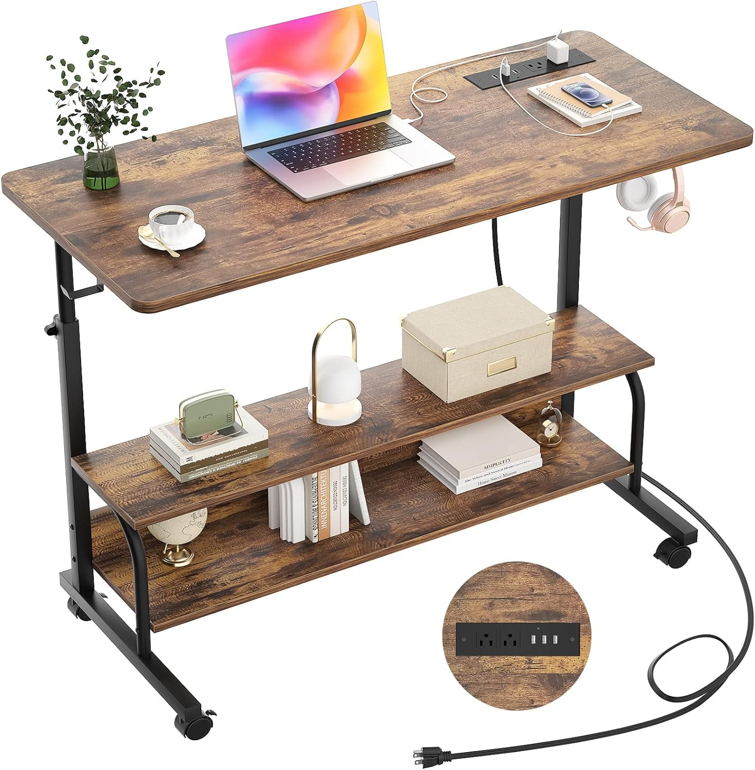 Height Adjustable Standing Desk With Power Outlets, 32