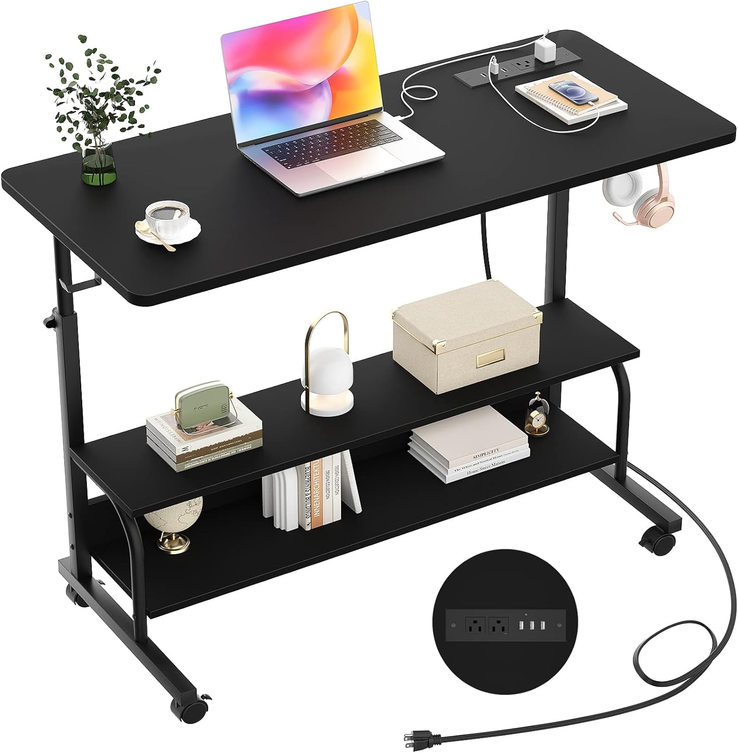 Height Adjustable Standing Desk with Power Outlets, 39" Manual Stand Up ...