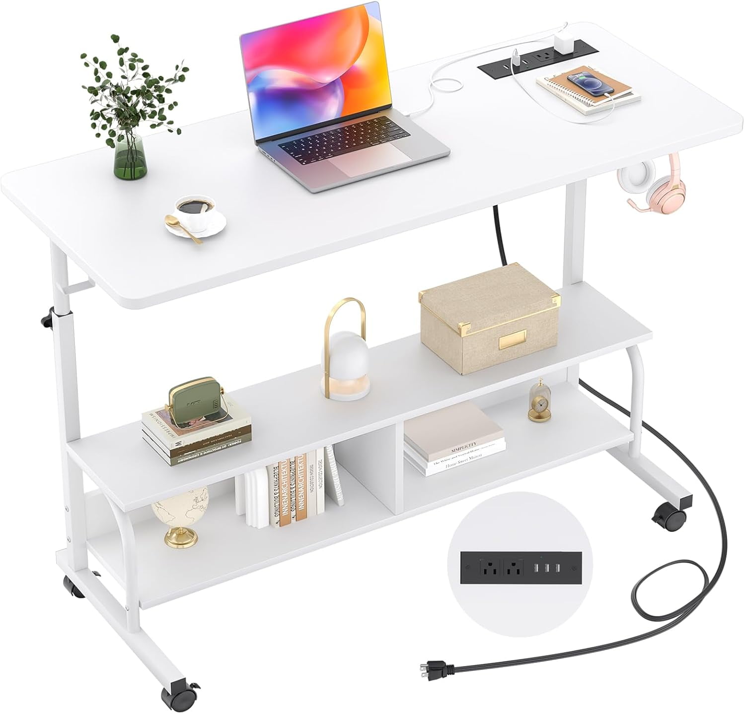 Height Adjustable Standing Desk with Power Outlets, 47" Manual Stand Up ...