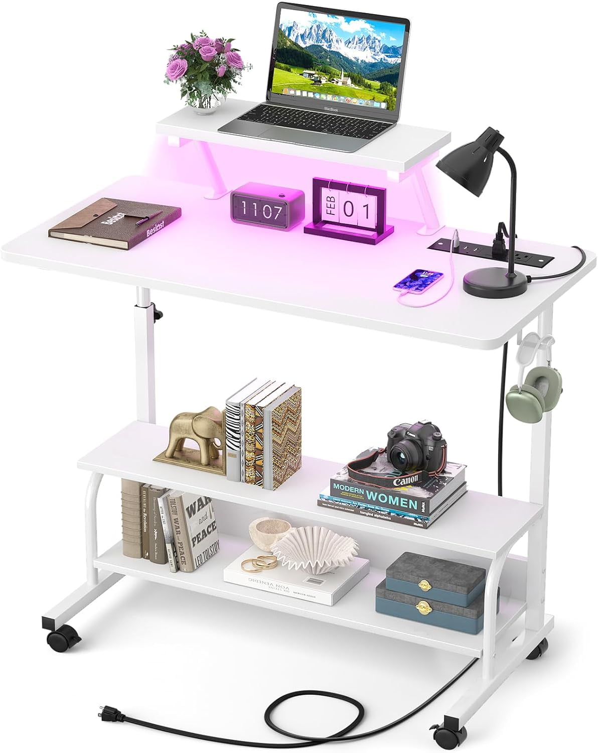 Height Adjustable Standing Desk with Power Outlets and LED Lights - 32 ...