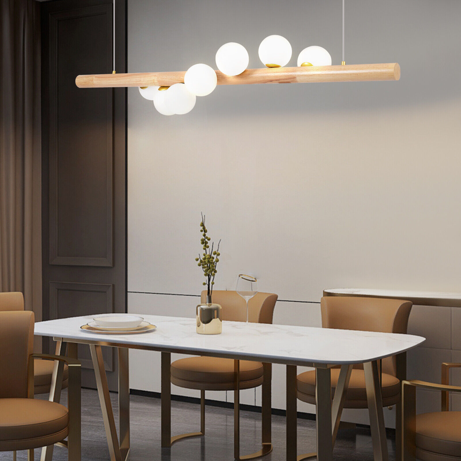 Height-Adjustable Suspension Ceiling Light Fixture Wood Ceiling Light ...