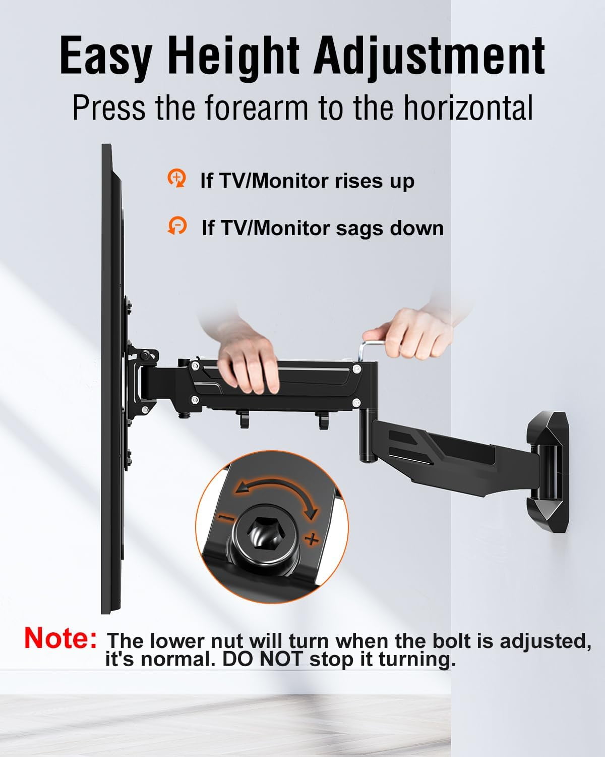 Height Adjustable TV Wall Mount for Most 23-55 Inch tv, Spring Arm Full ...