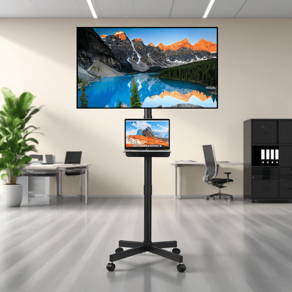 Height Adjustable Tilt Mobile TV Stand with Wheels - Rolling TV Stand ...