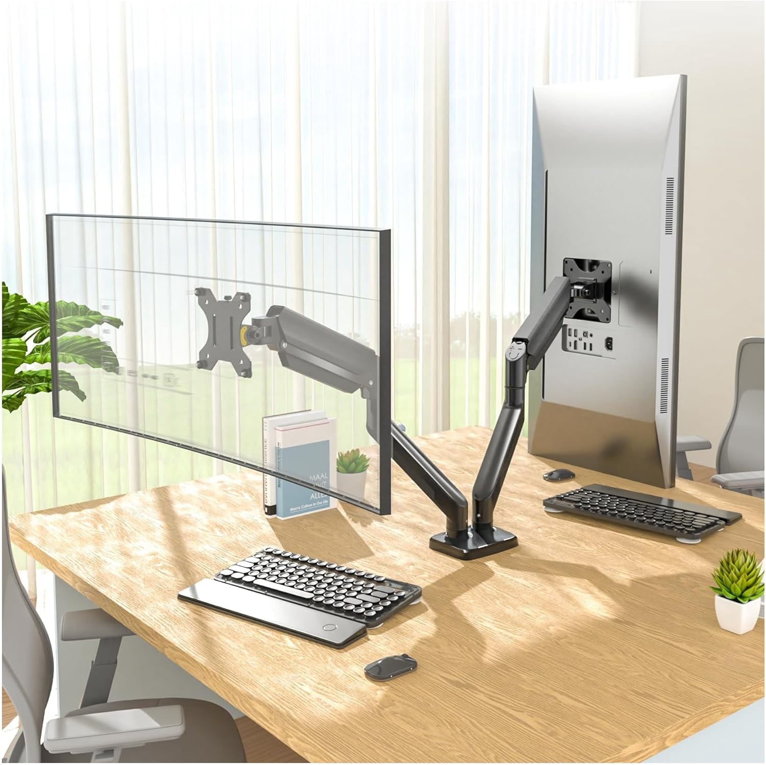 Height Adjustable Tiltable Swivel Rotatable Double Monitor Arms for 2 ...