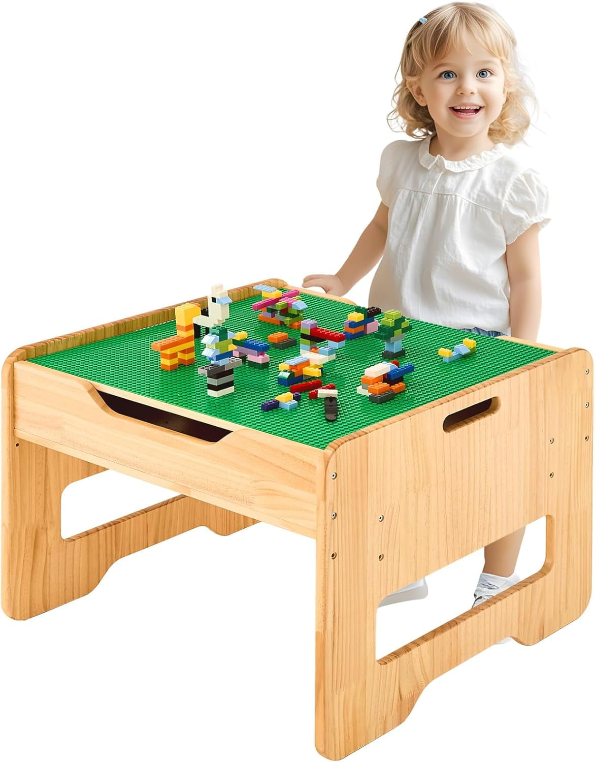 Height Adjustable Wooden Activity Table for Kids Ages 3+, Solid Wood ...