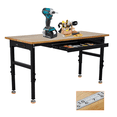 Height Adjustable Workbench with Power Outlet,60" Rolling Work Tables with 4 Lockable Casters ...