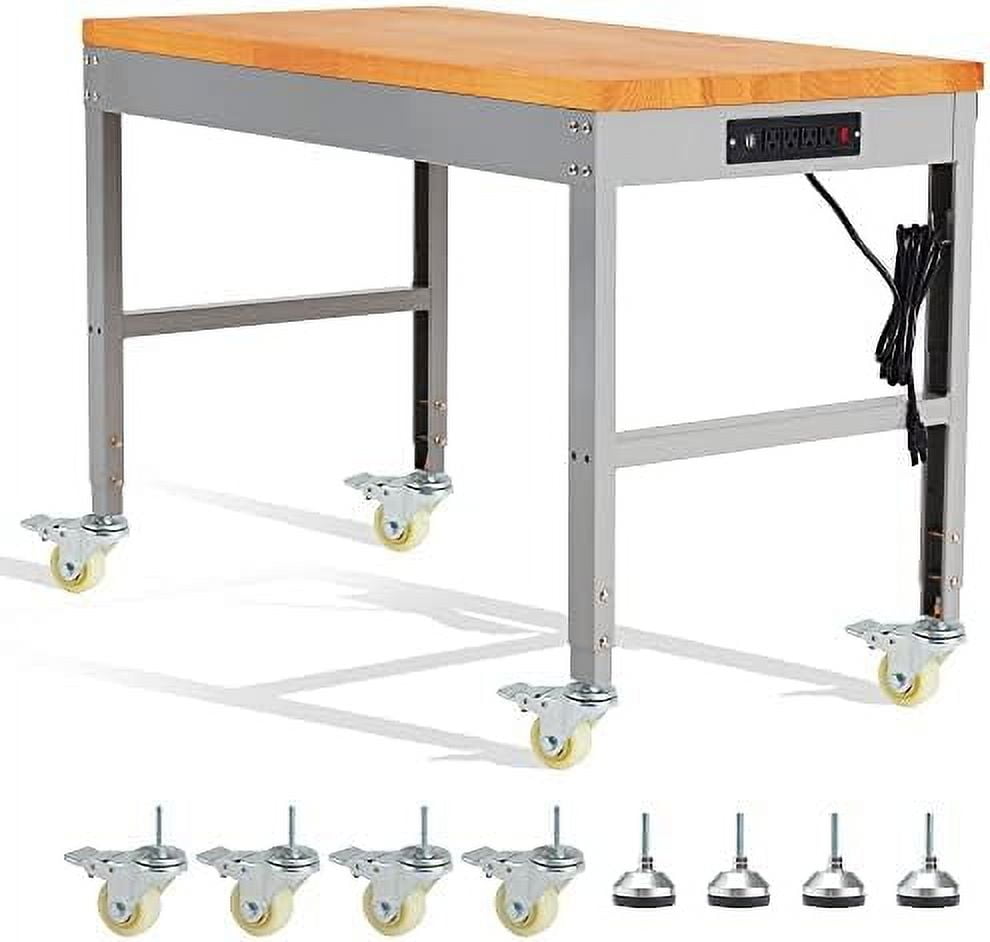 Height Adjustable Workbench with Wheels 48" x 24" 2000 Lbs Capacity Oak ...