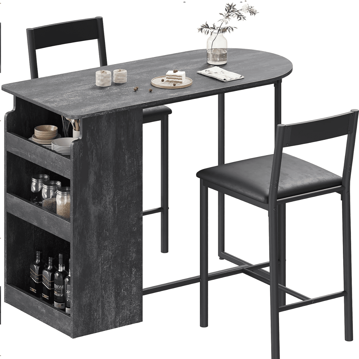 Height Dining Set for 2,3 Piece Bar Table Set with Storage Shelf,Modern ...