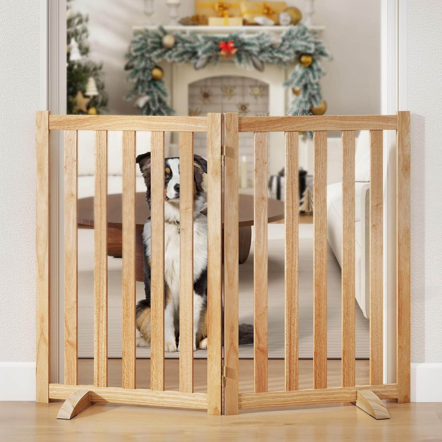 Height Extra Tall Freestanding Pet Gate Solid Wood Folding Fence Wooden ...
