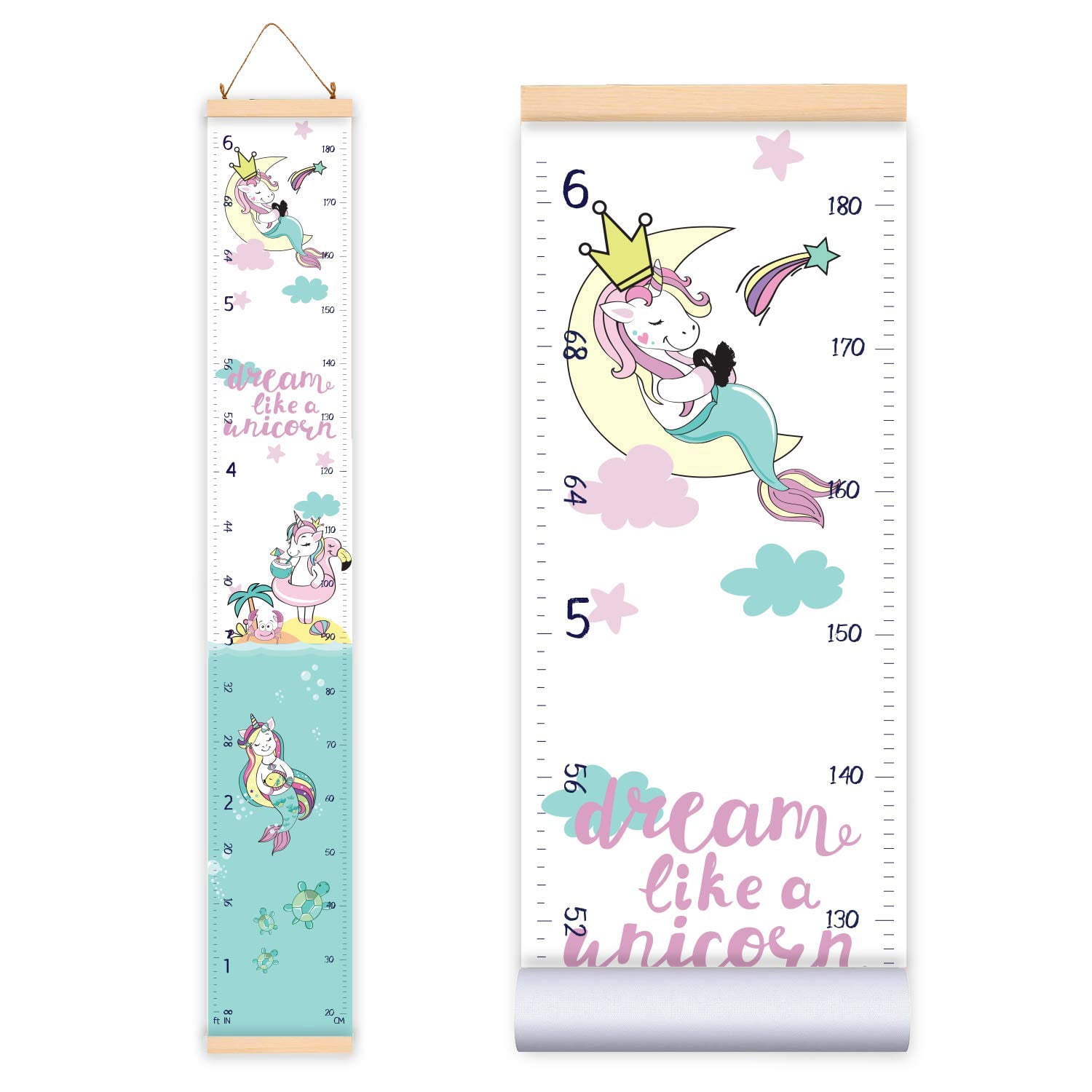 Height Growth Chart for Kids Unicorn Mermaid - Baby Measuring Canvas ...