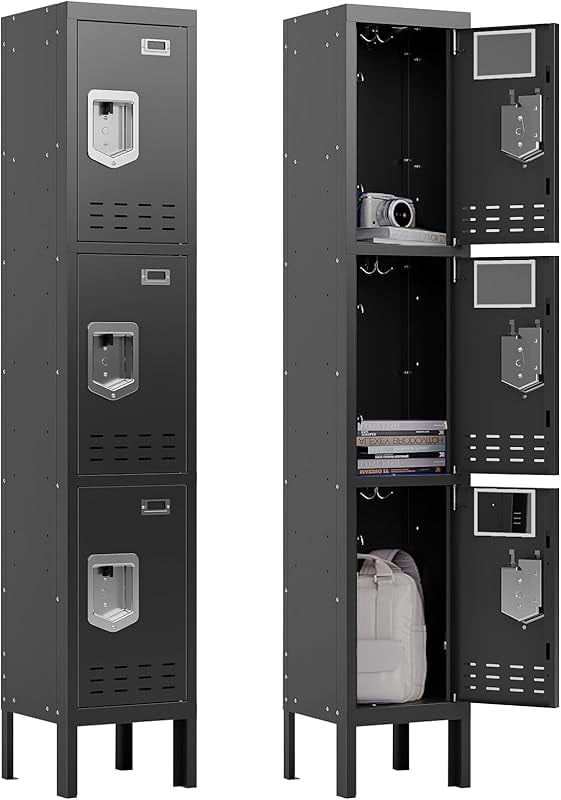 Height Steel Locker 3 Door Storage Locker with Card Slot for Employees ...