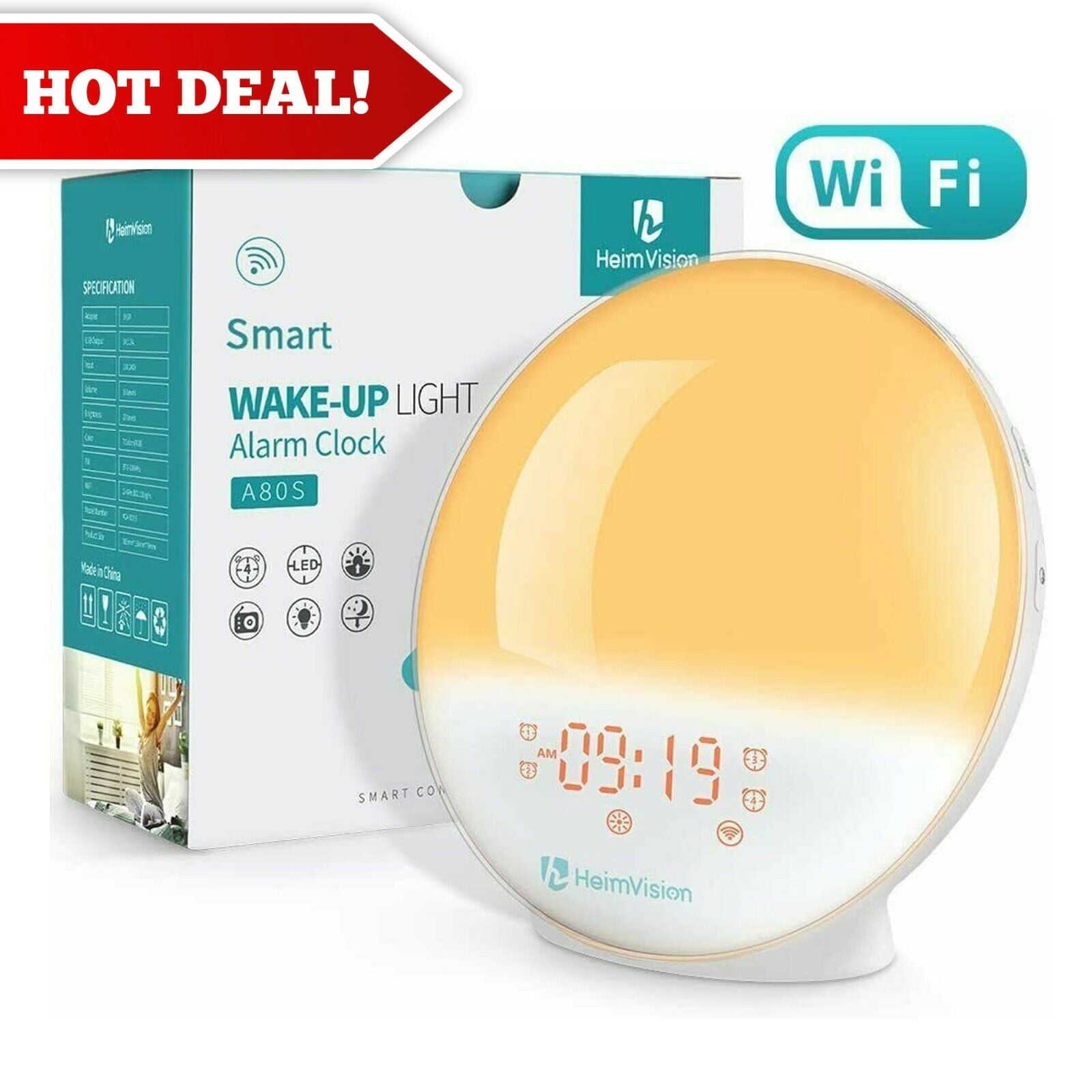 Heimvision A80S Wake Up Light Sunrise Alarm Clock for Adults & Kids ...