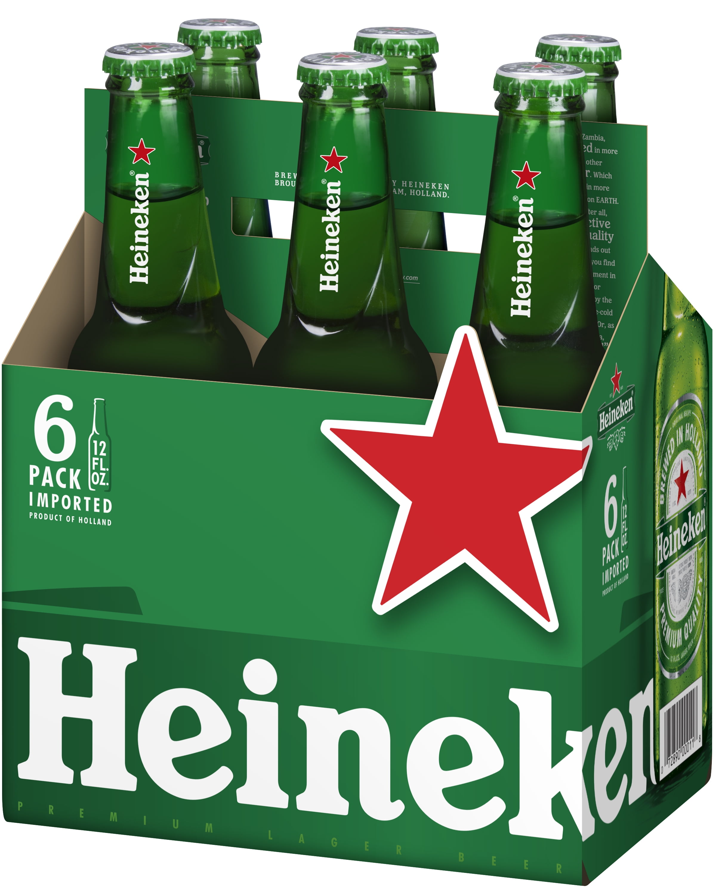 Heineken Lager Crafted Beer, 6 Pack, 12oz, 5% ABV, Shelf Stable, Glass ...