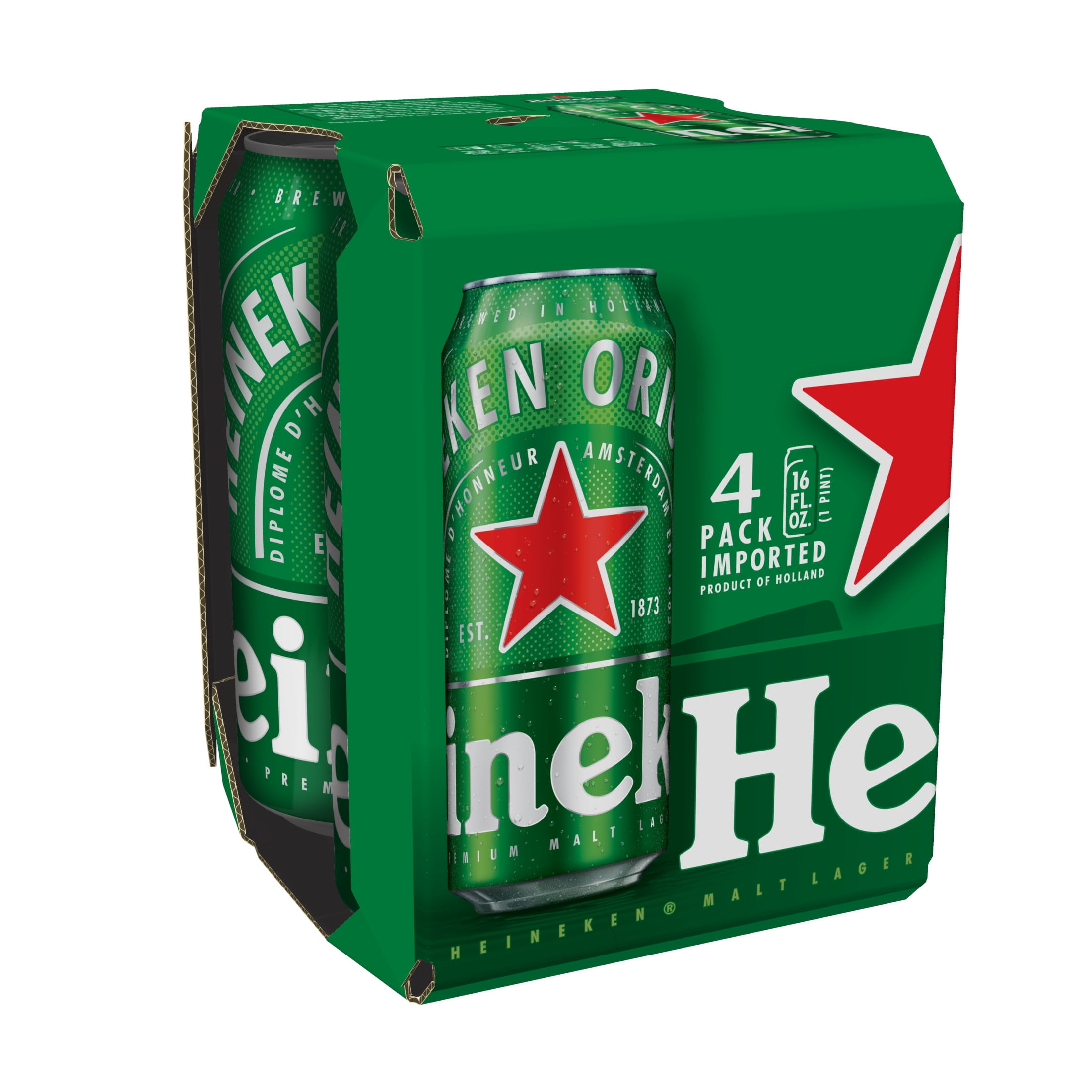 Heineken Original Netherlands Lager Import Beer, 4 pack, 16 fl oz Cans ...