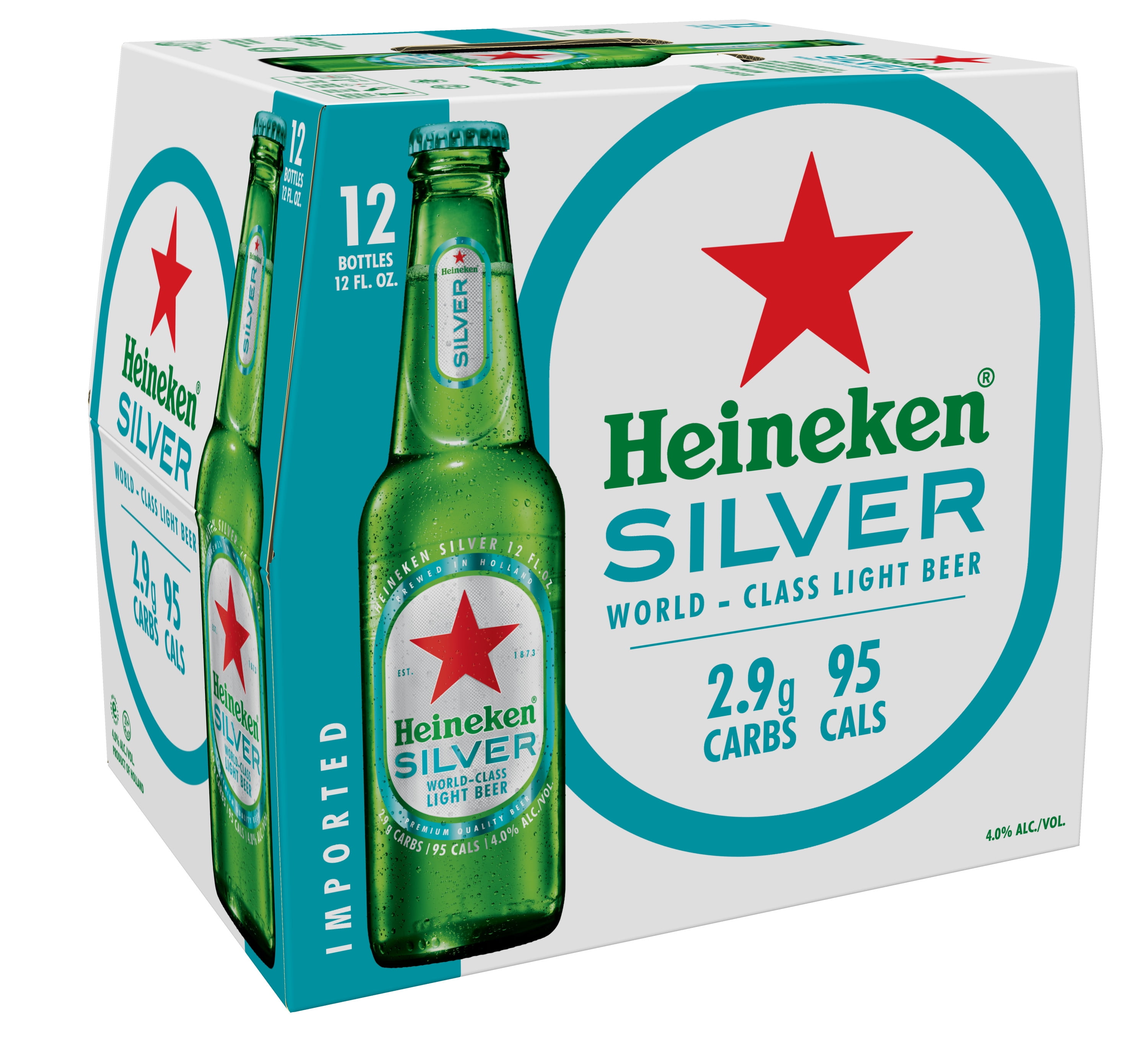 Heineken Silver Lager Import Beer, 12 pack, 12 fl oz Bottles, 4.0% ABV ...