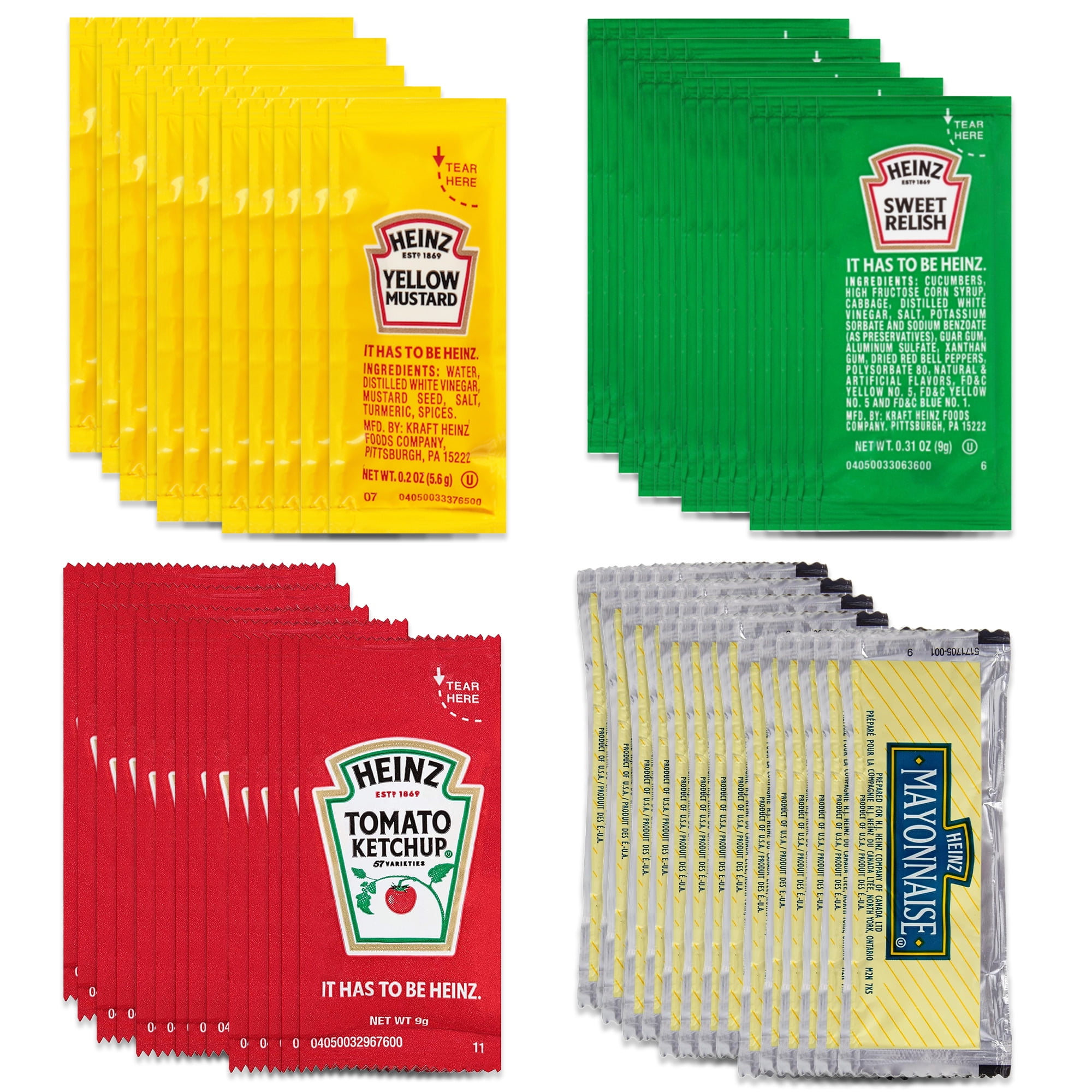 Heinz Packets 25 of Each Ketchup, Mustard, Mayonnaise, and Relish ...