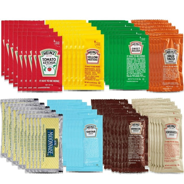 Heinz Condiment Packets Variety 200 Pack- 25 Ketchup Packets, 25 ...