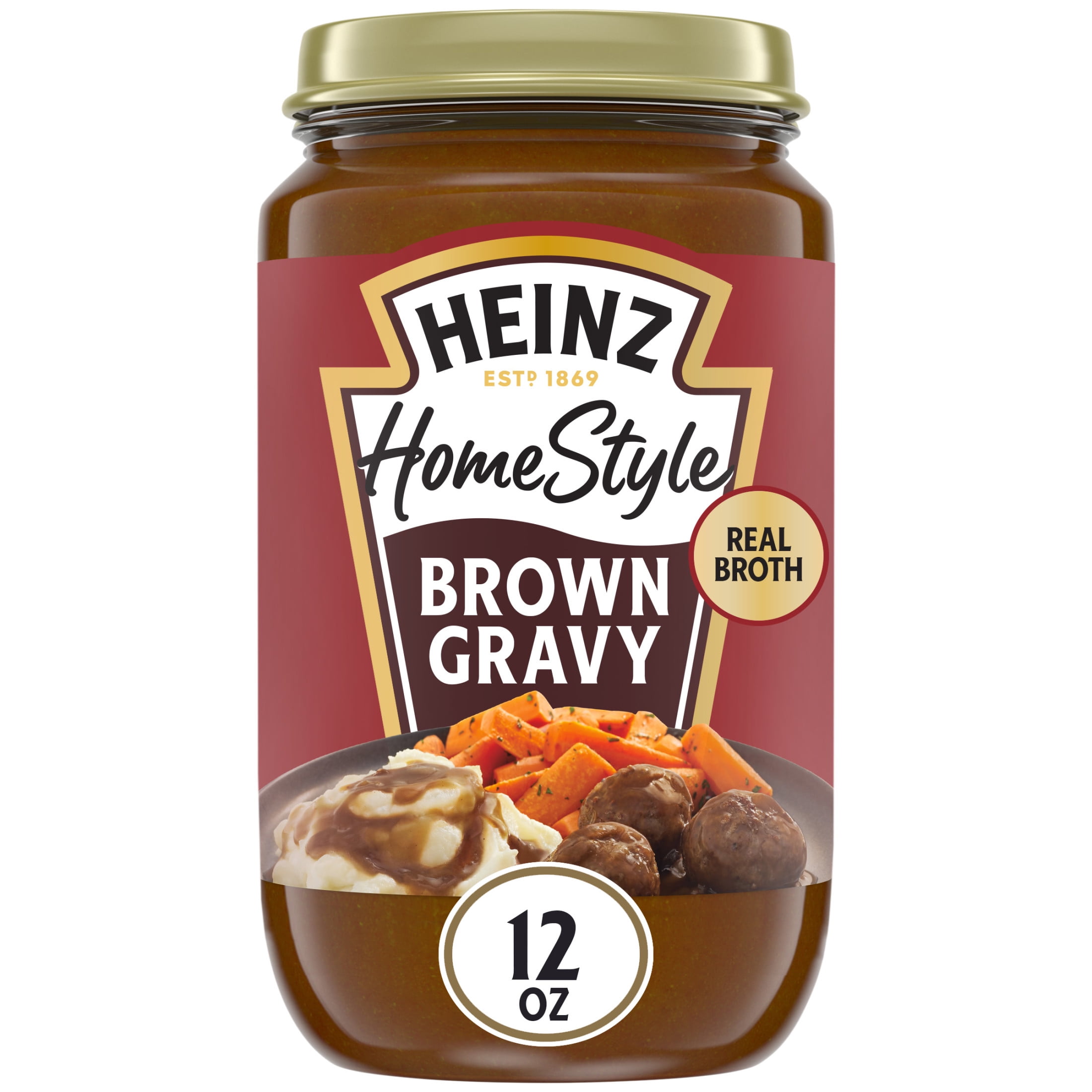 Heinz Brown Gravy 12 oz Jar with Real Broth, Thick and Creamy, Classic ...