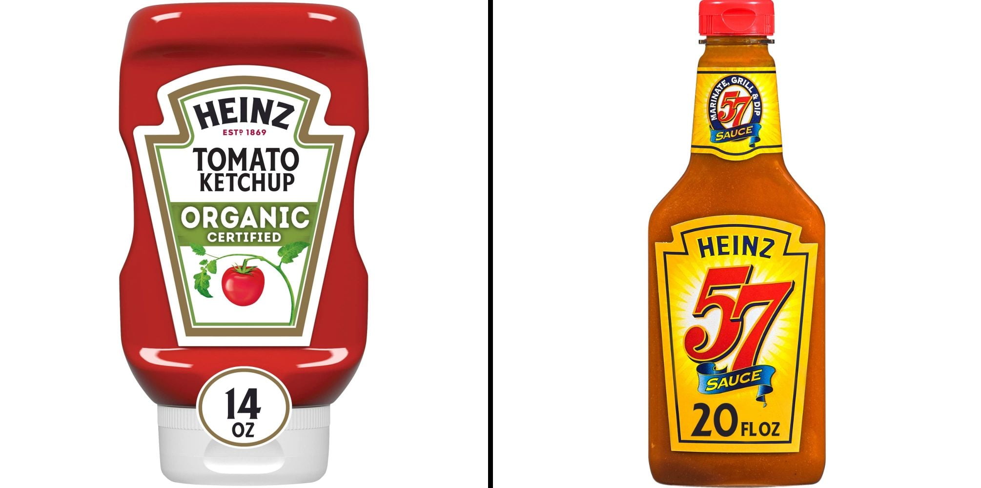 Heinz Organic Tomato Ketchup 14 oz Bottle & Heinz 57 Original Sauce 20 ...