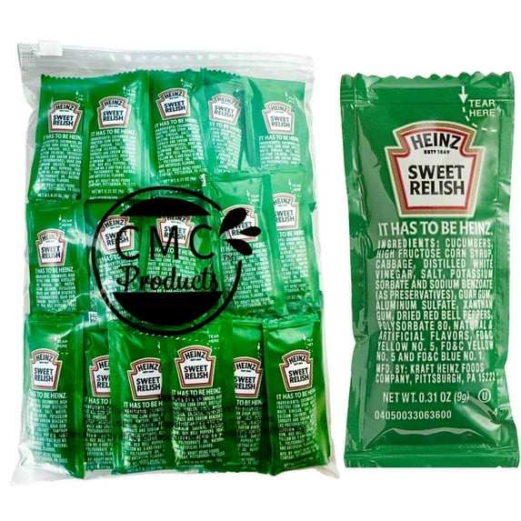 "Heinz Relish Packets, 50 Sweet Condiment Packs, Food Safe Packaging, 6 ...