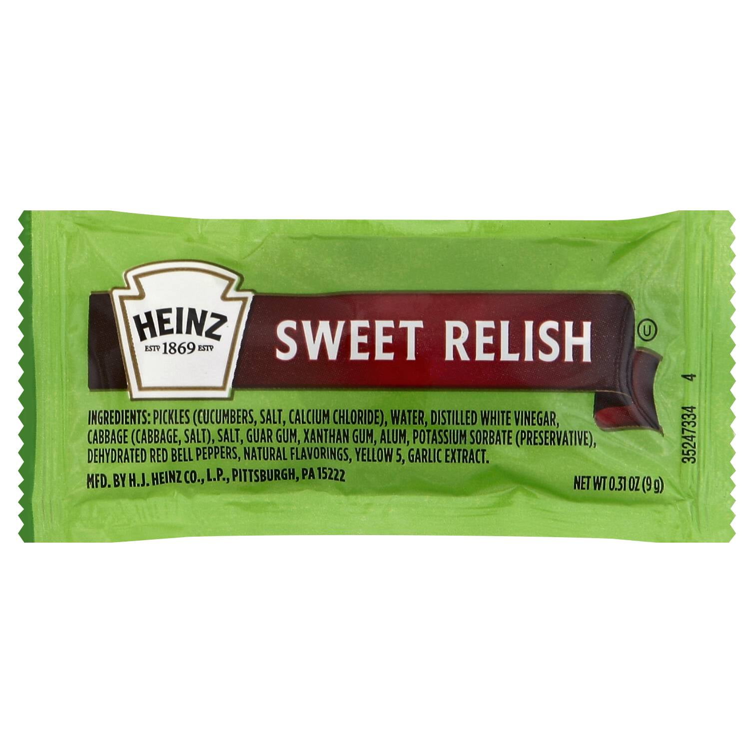 Heinz Sweet Relish, Single Serve Sachet, 0.31 oz., Kosher, for ...