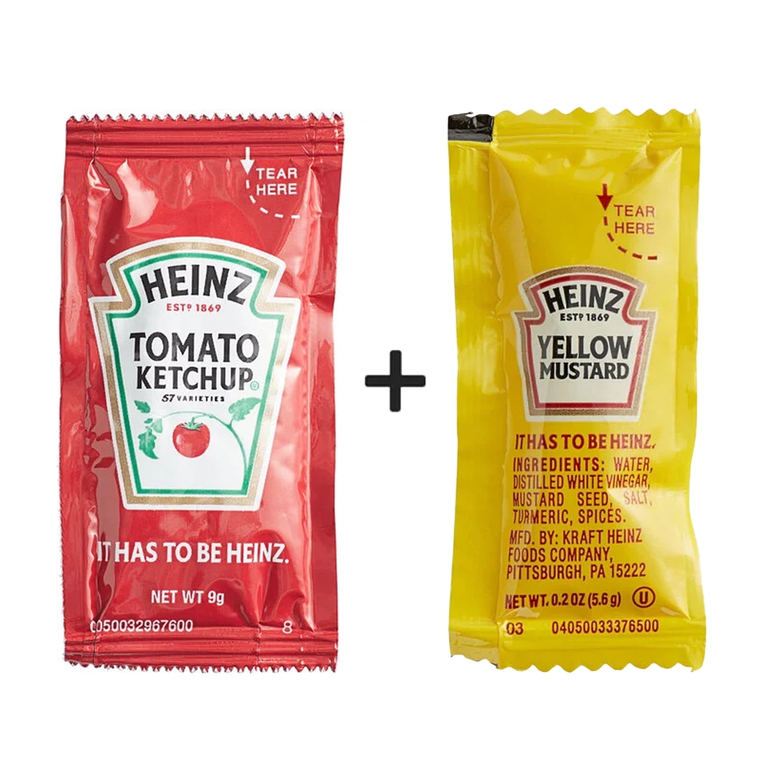 Heinz Tomato Ketchup + Yellow Mustard Single Serve Packets l Pack of ...