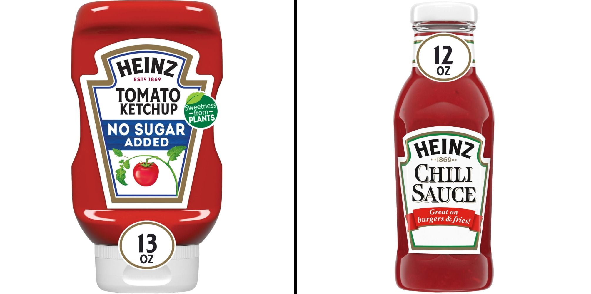 Heinz Tomato Ketchup with No Sugar Added 13 oz Bottle & Heinz Chili ...