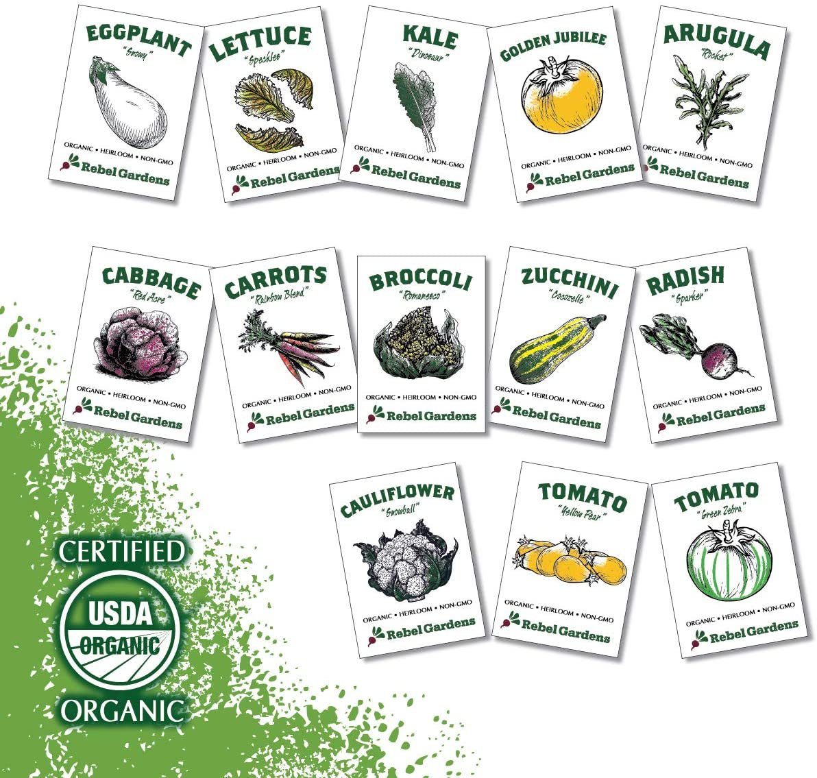 Organic Non-GMO Heirloom Vegetable Seeds - 13 Unique Varieties for Home ...