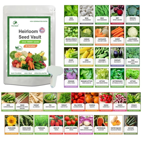 Fine Seeds Heirloom Vegetable Seeds Survival Garden Kit, 39 Varieties ...