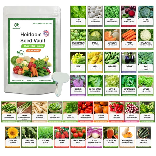 Heirloom Vegetable Seeds Survival Garden Kit - Over 18,000 Seeds, 39 ...