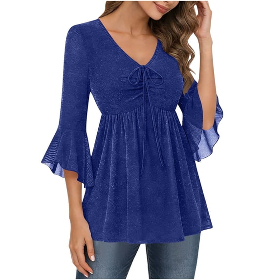 Heisall Women's 3/4 Sleeve Ruffled Glitter Print Elegant Collar Double ...