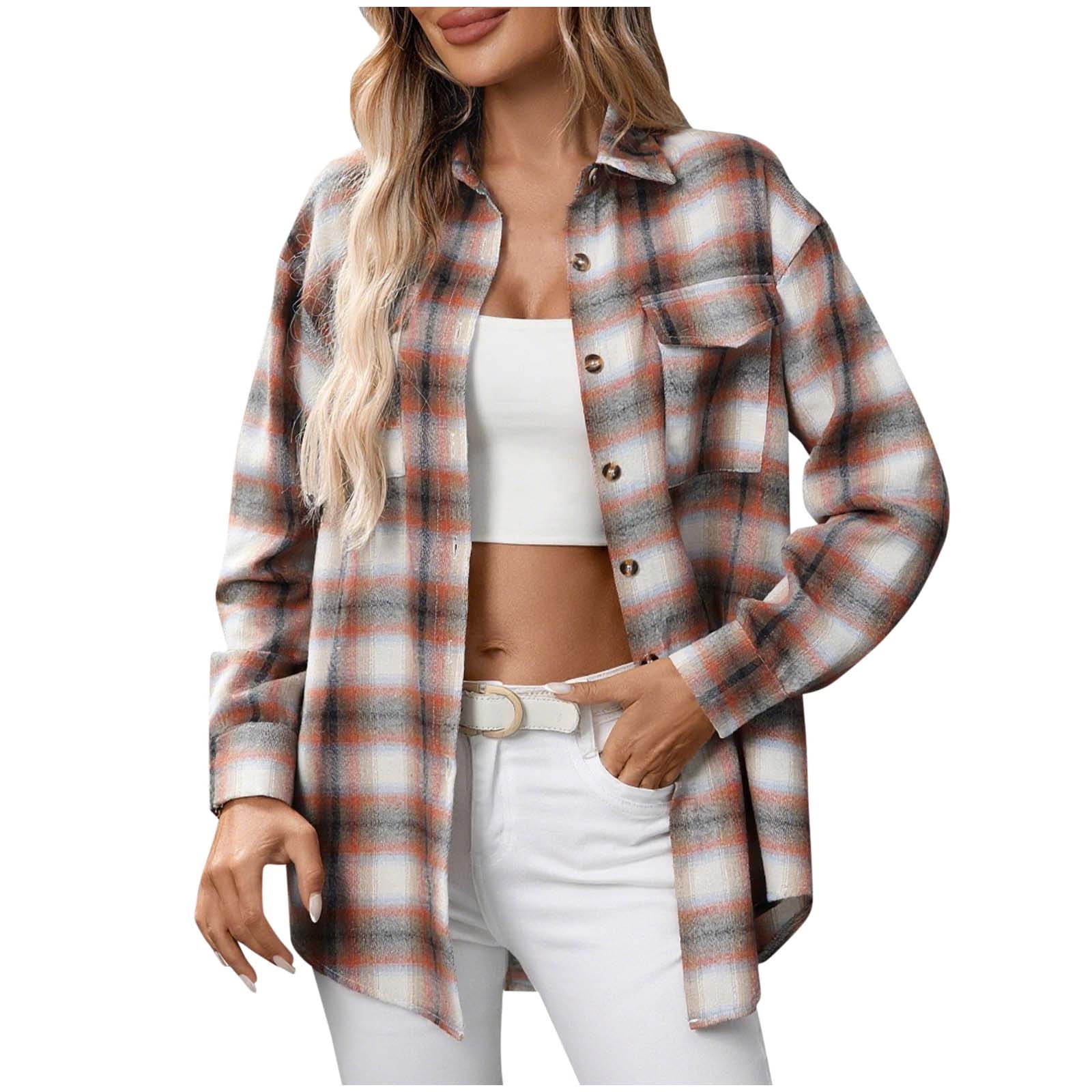 Heisall Women's Long Roll Up Sleeve Cotton Flannels Plaid Shirts ...
