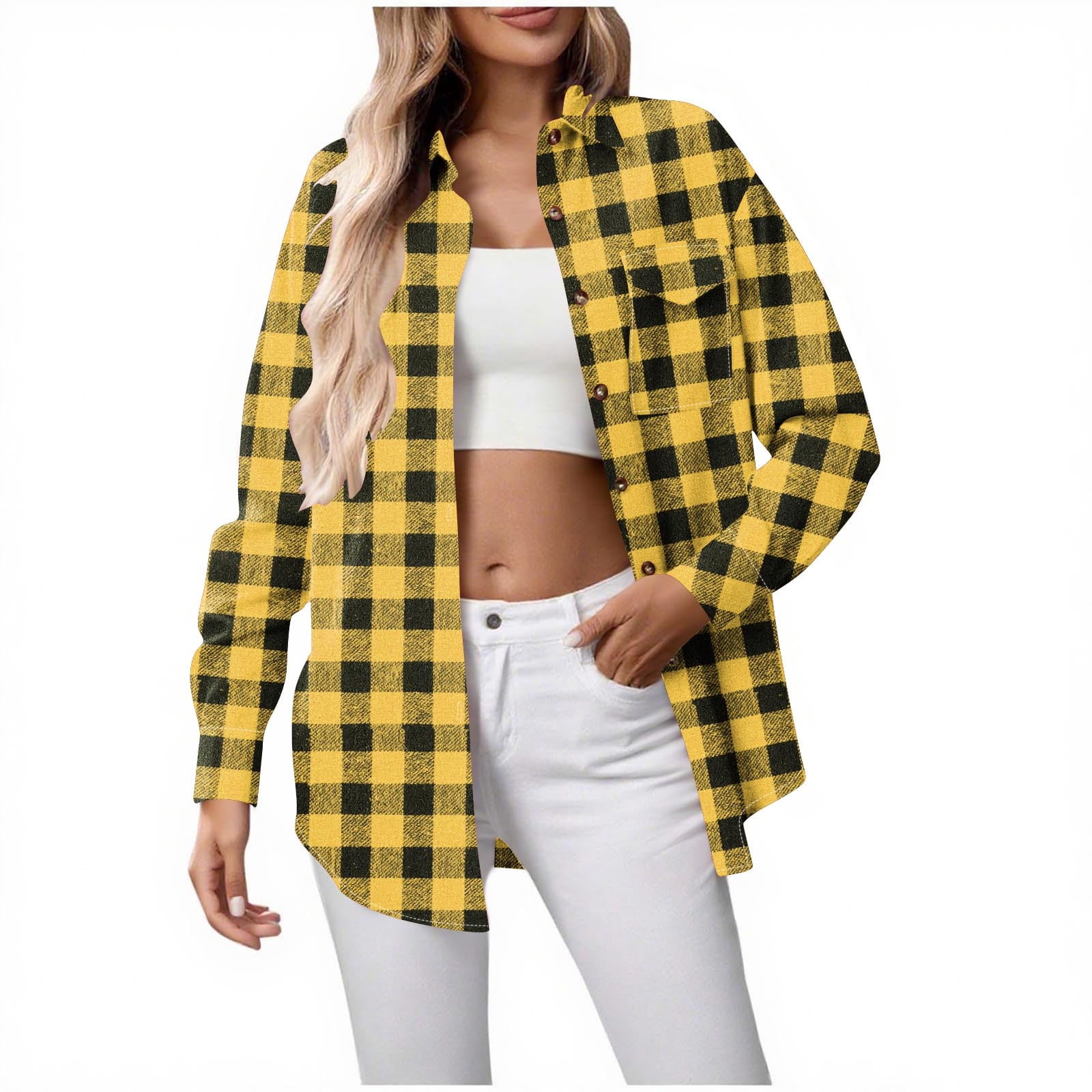 Heisall Women's Long Roll Up Sleeve Cotton Plaid Shirts Classic Fit ...