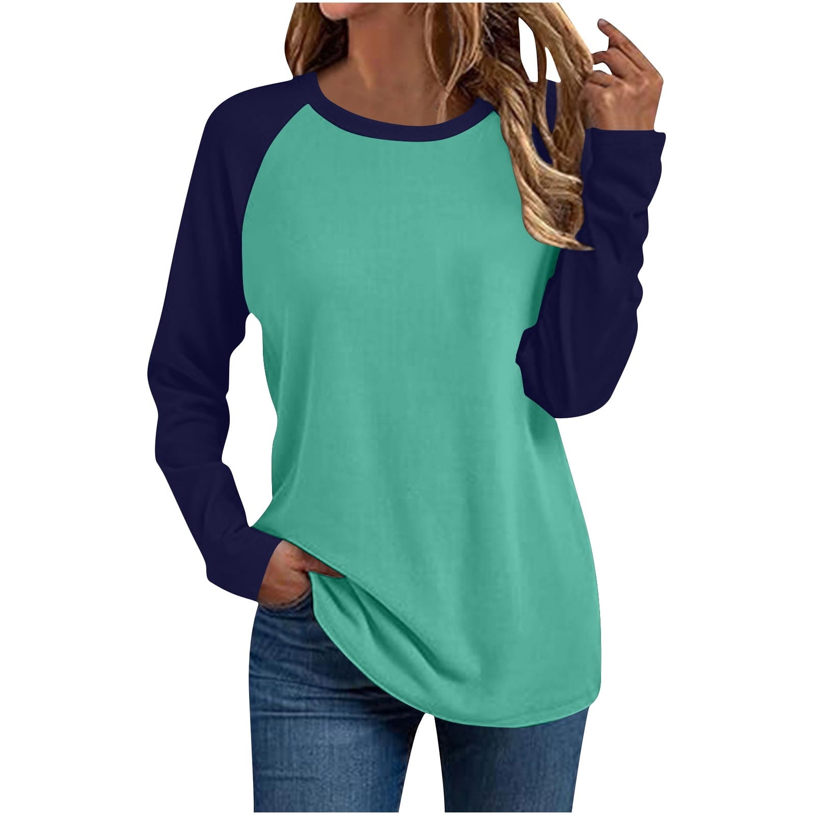Heisall Women's Long Sleeve Crew Neck Solid Color Casual Tops Blouse ...