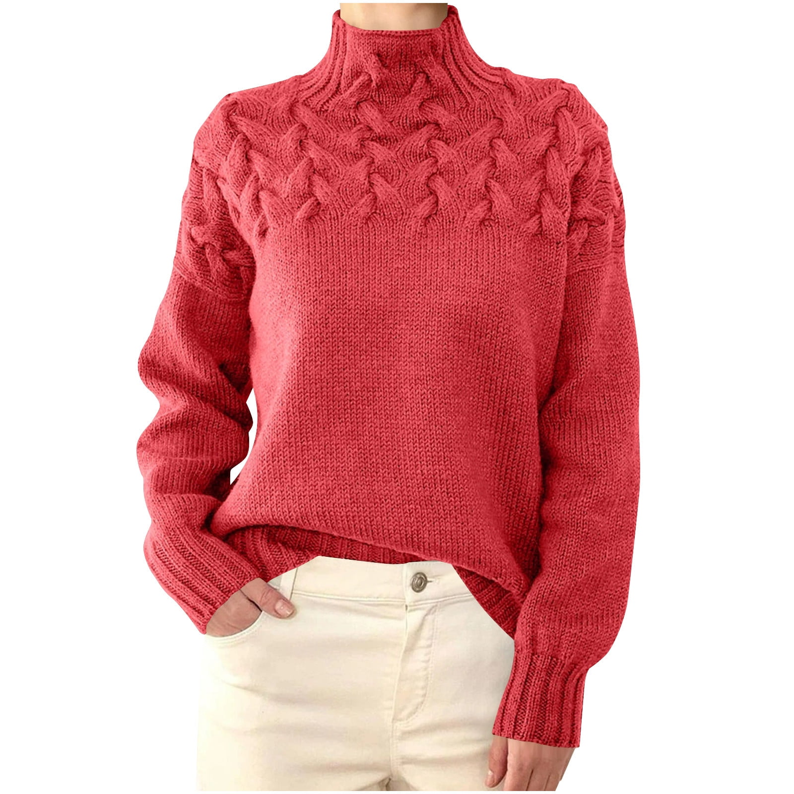 Heisall Women's Long Sleeve Turtleneck Sweaters Cable Knit Loose Fit ...