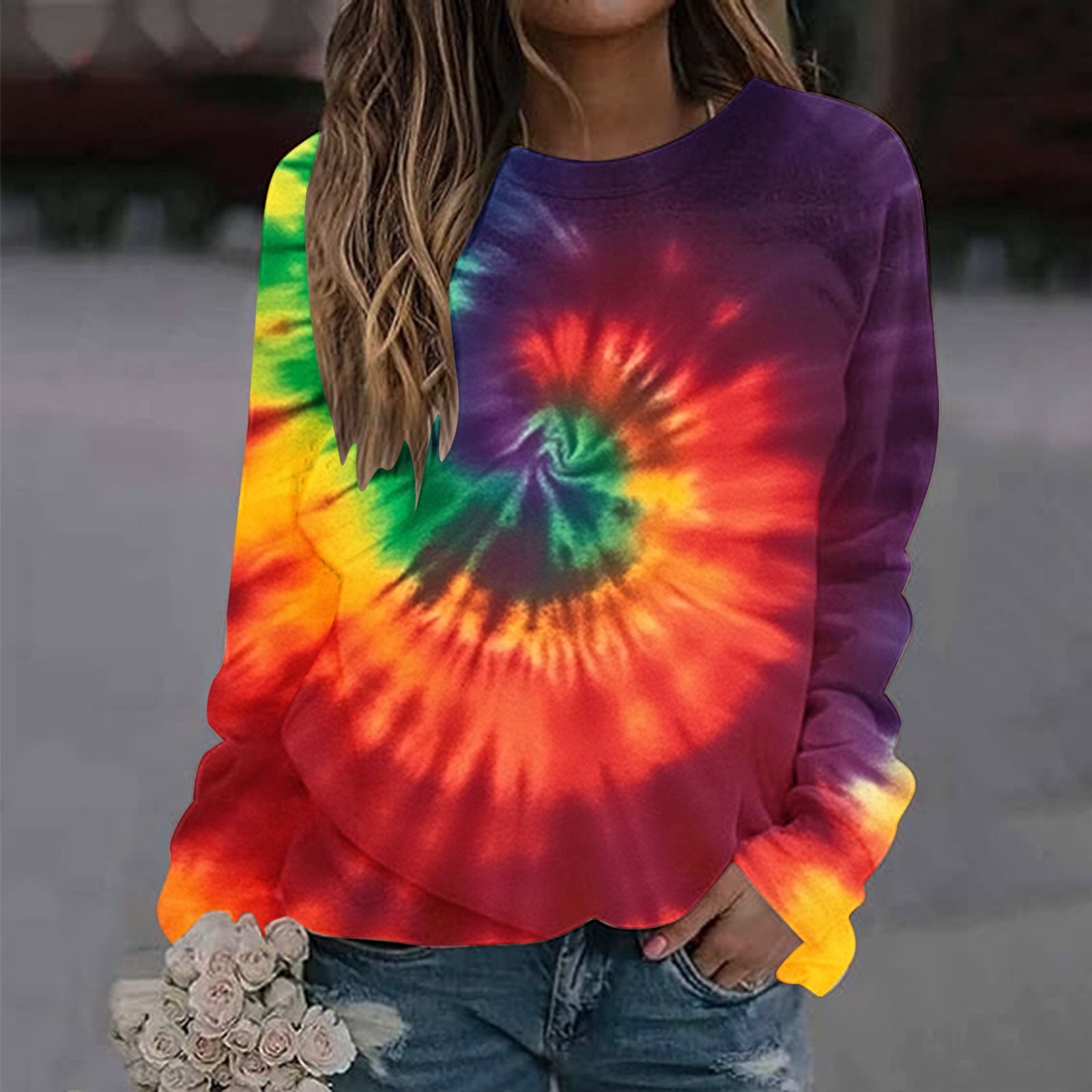 Heisall Women's Printed Casual Long Sleeve Round Neck Tops Spring Fall ...