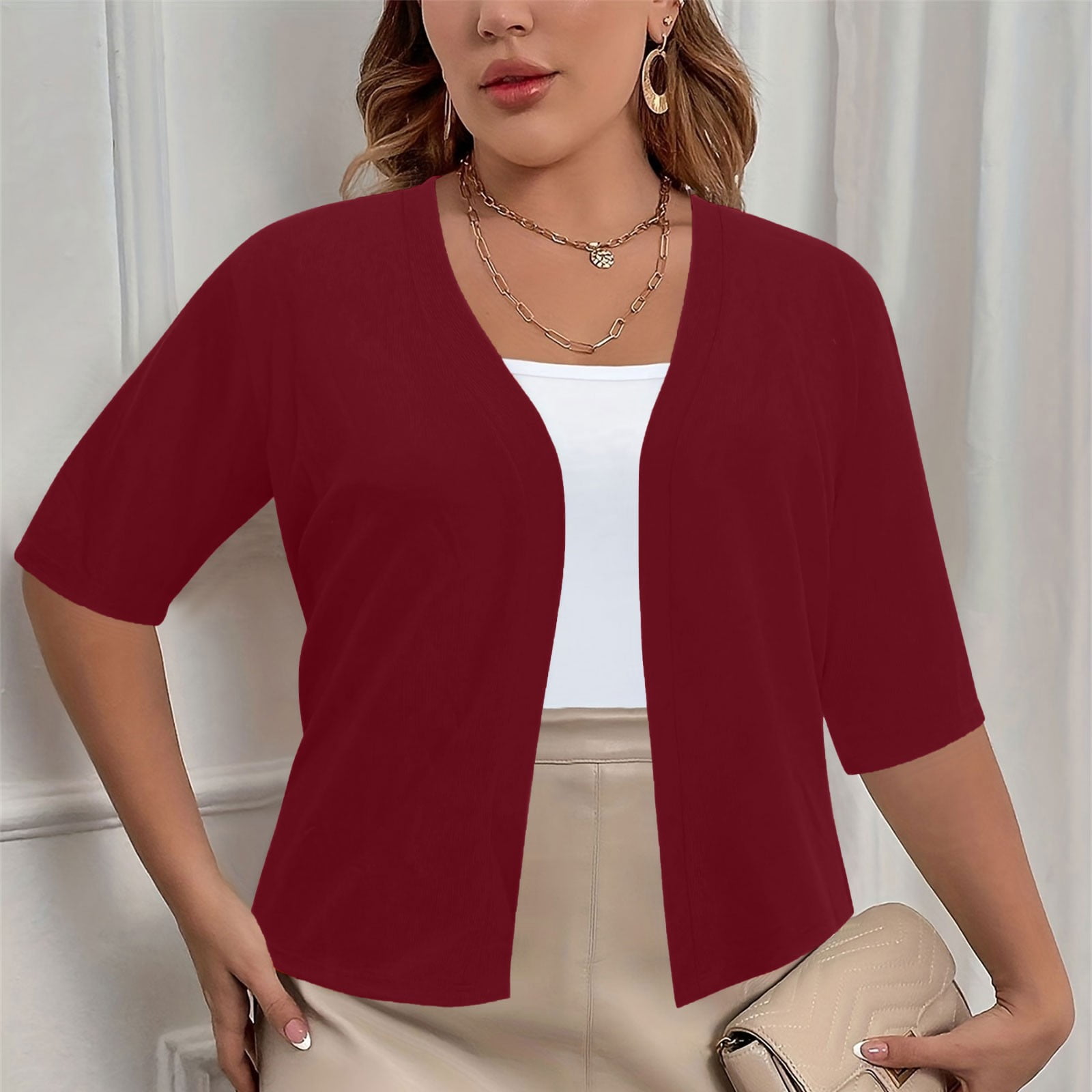 Heisall Womens Cardigans Solid Color Casual Loose Elegant Buttonless ...