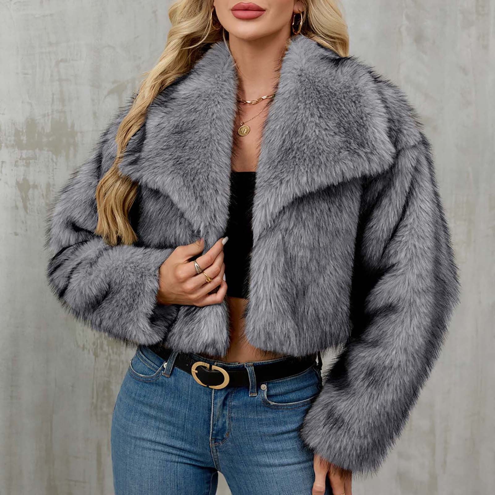 Heisall Womens Coats Long Sleeve Short Solid Color Turn-Down Collar ...