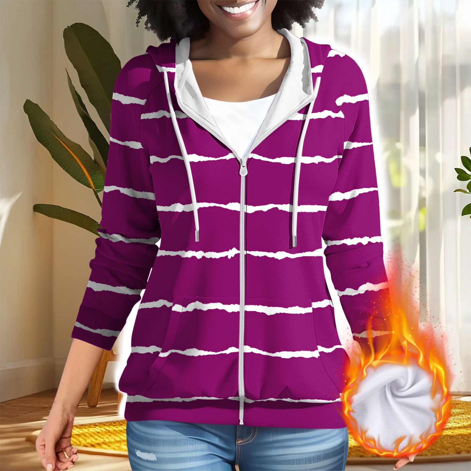 Heisall Womens Hooded Sweatshirt Jackets 2025 Autumn Winter Plaid ...