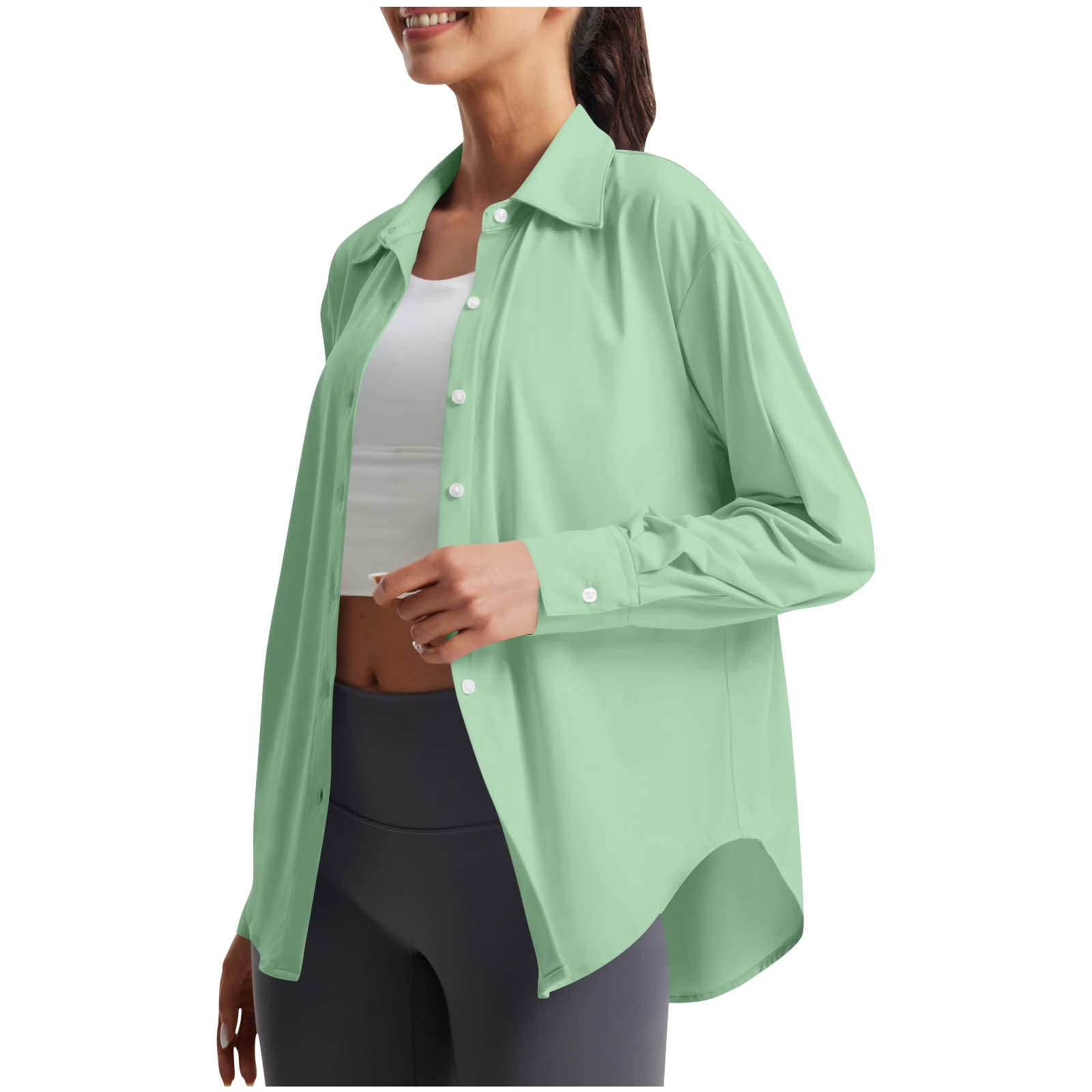 Heisall Womens Shirts Blouses Long Sleeve Turn-down Collar Buttoned ...