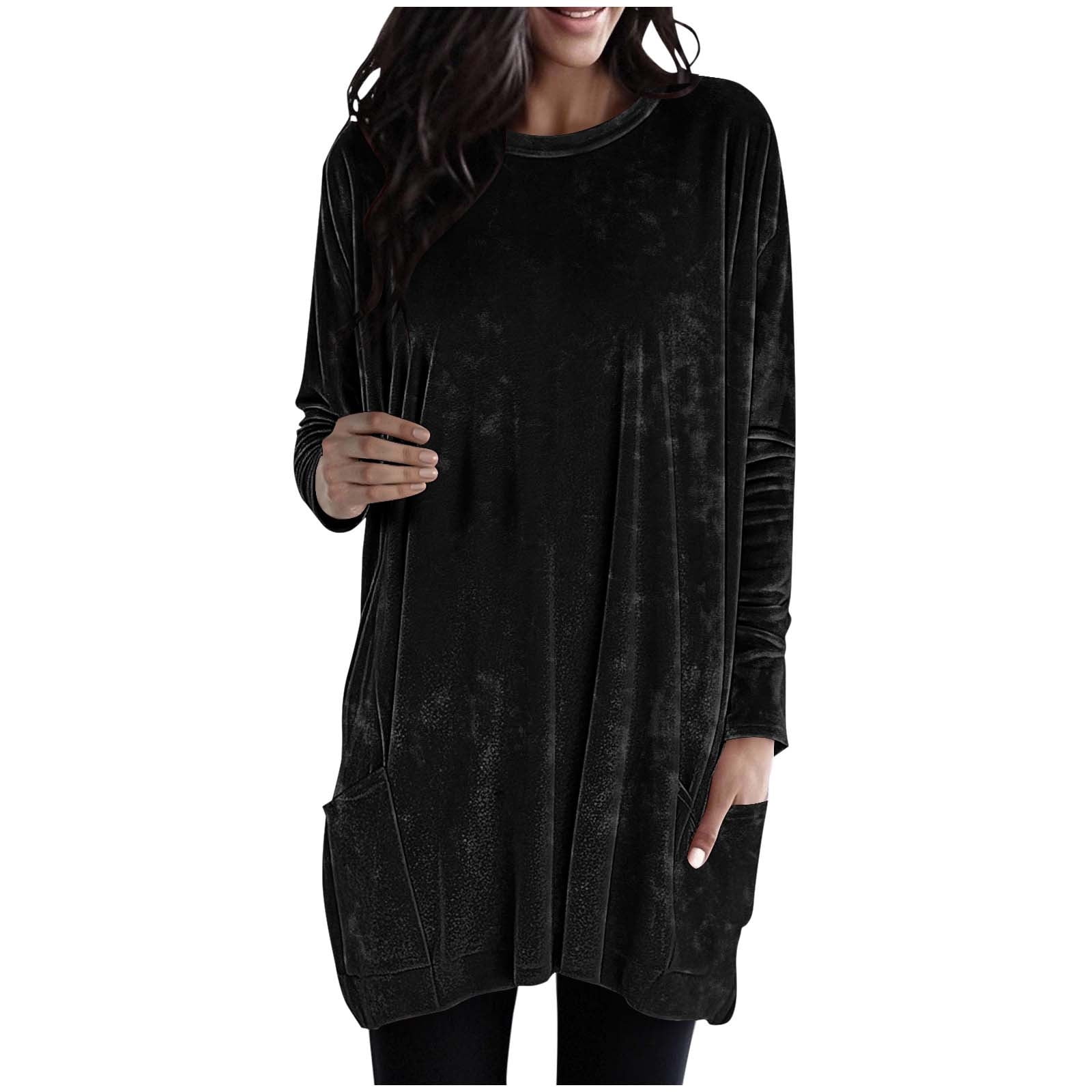 Heisall Womens Velvet Casual Tops Long Sleeve Round Neck Solid Color ...