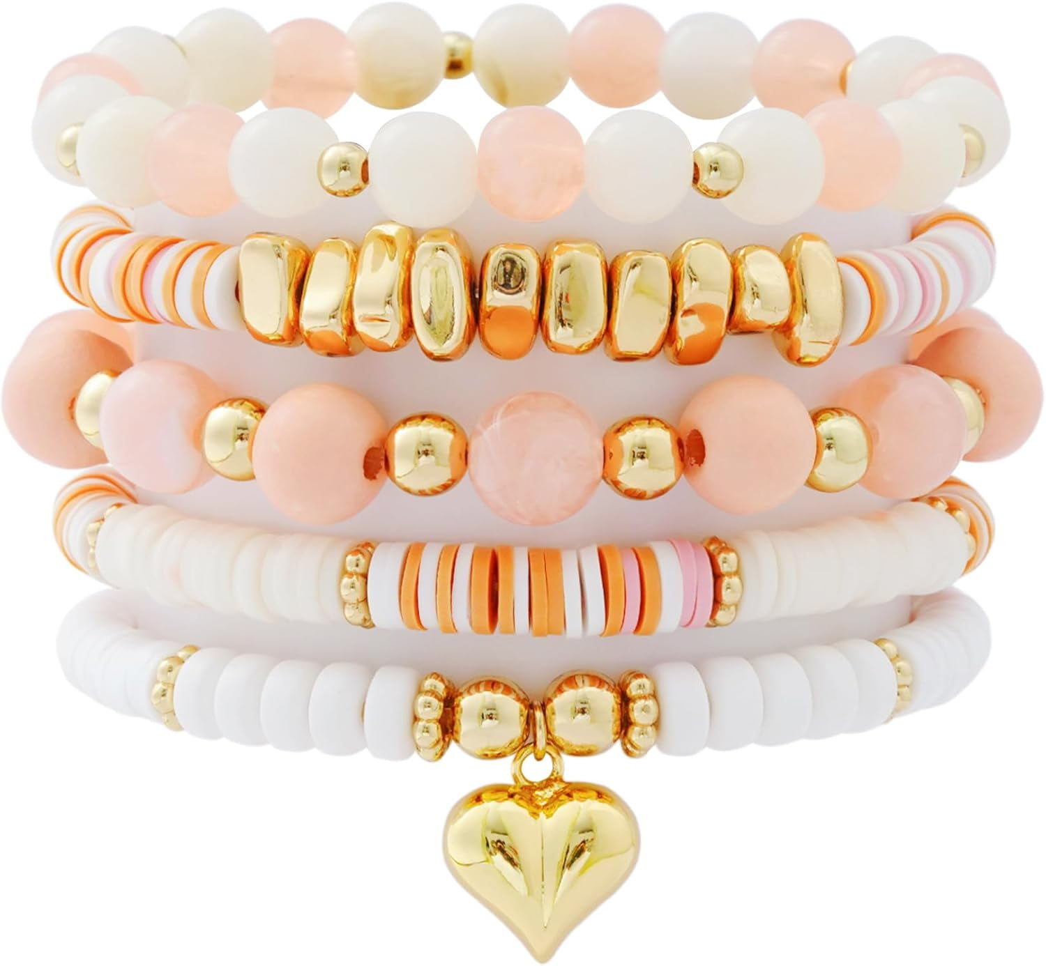 Heishi Beaded Stretch Bracelets For Women Stackable Gold Polymer Clay Beads Bracelets Friendship ...