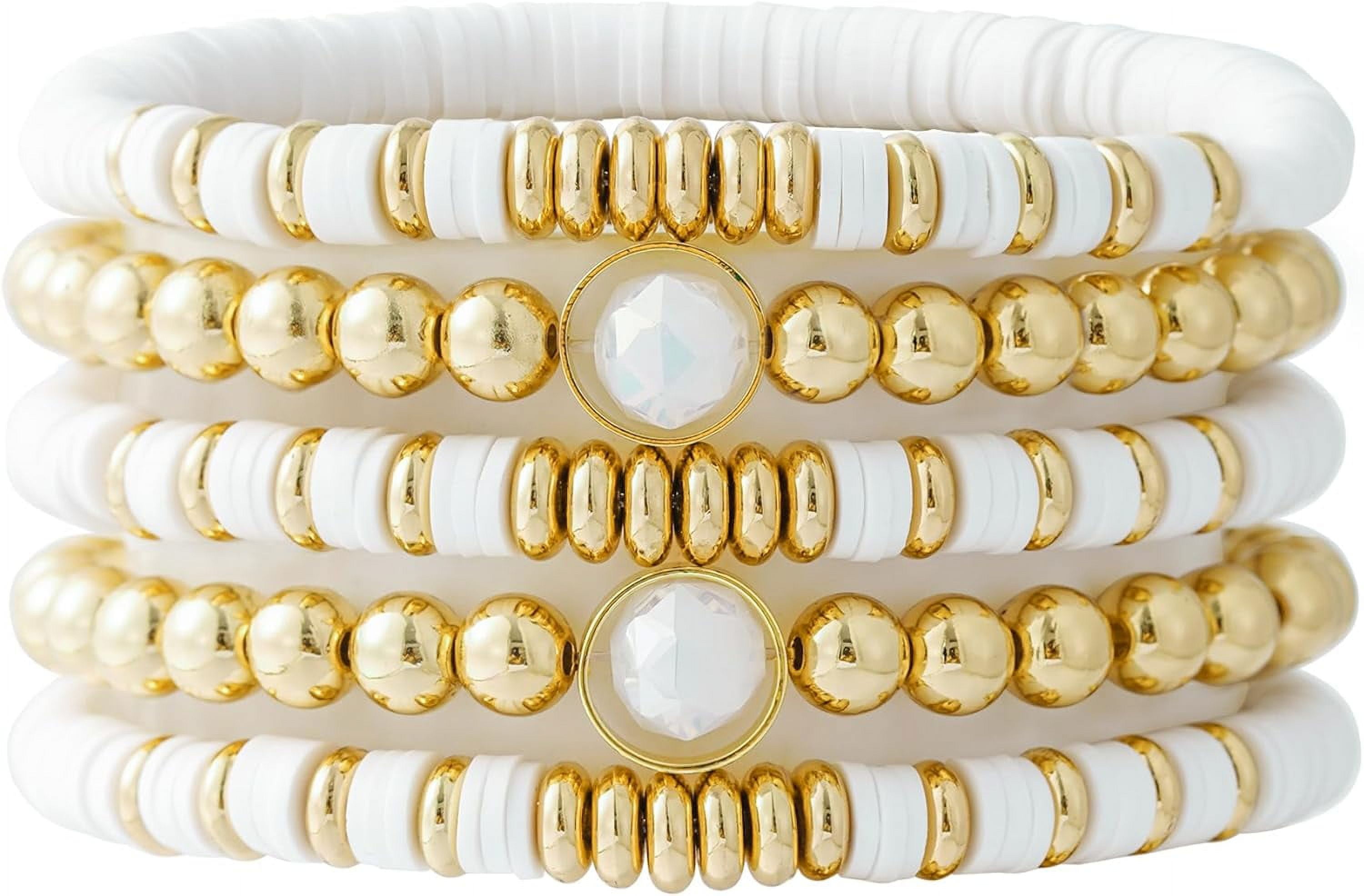 Heishi Beaded Stretch Bracelets For Women Stackable Gold Polymer Clay Beads Bracelets Friendship ...