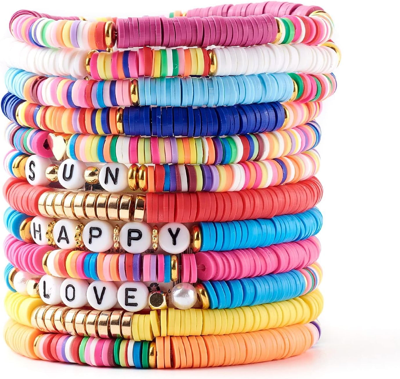 Heishi Surfer Bracelets Set Polymer Clay Heishi Beads Stretch Bracelets Bohemia Summer Beach ...