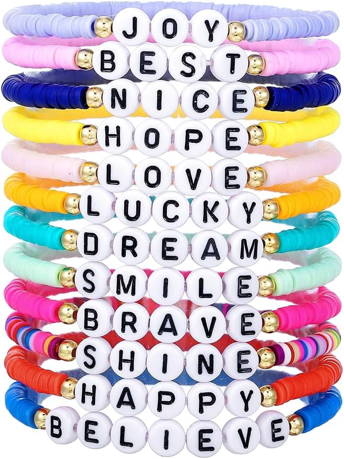 Heishi Surfer Clay Bead Bracelets Set For Women - Preppy Smile Evil Eye ...